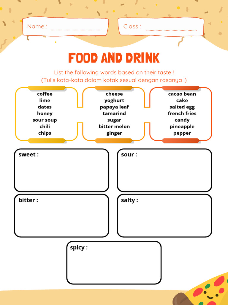 Favorite Food and Drink Creative Writing Worksheet in Yellow Fun Style ...