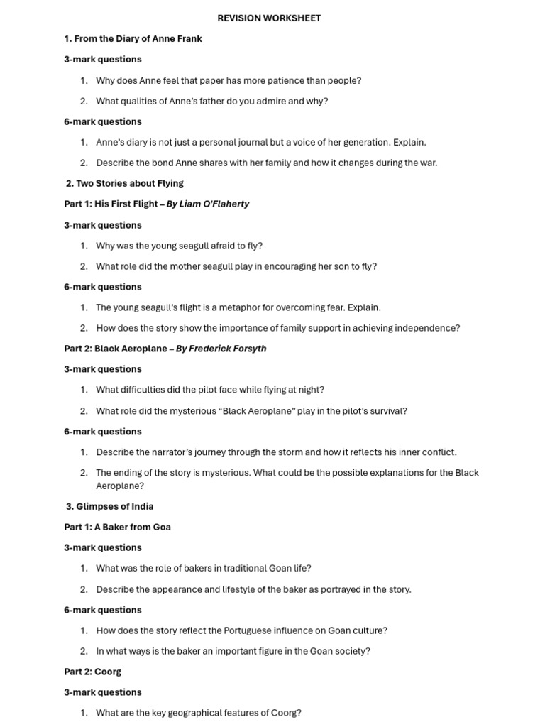 Revision Worksheet for Literature Analysis | PDF