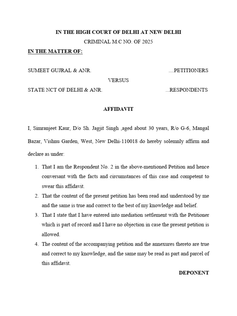 Affidavit in Delhi High Court Case | PDF