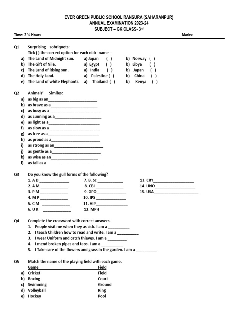 Class 3 GK | PDF | Chess | Chess Theory