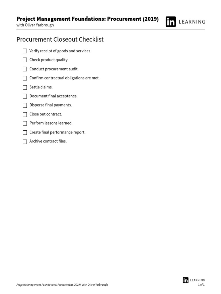 Procurement Closeout Checklist Guide | PDF