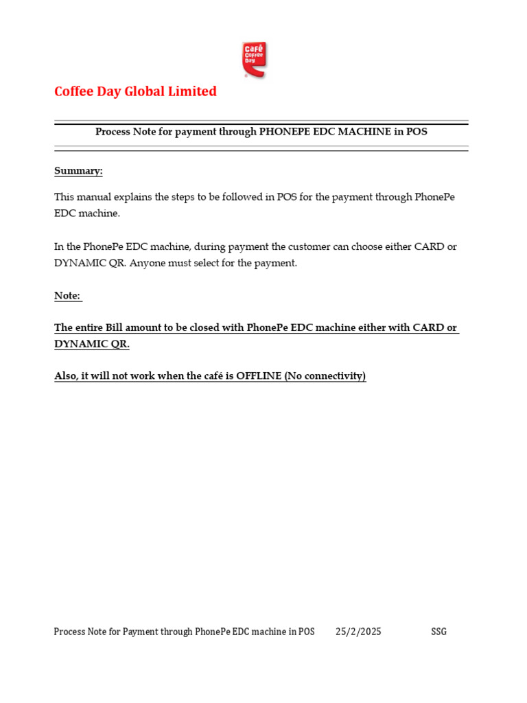 Process Note For Payment Through PhonePe EDC Machine in POS | PDF ...