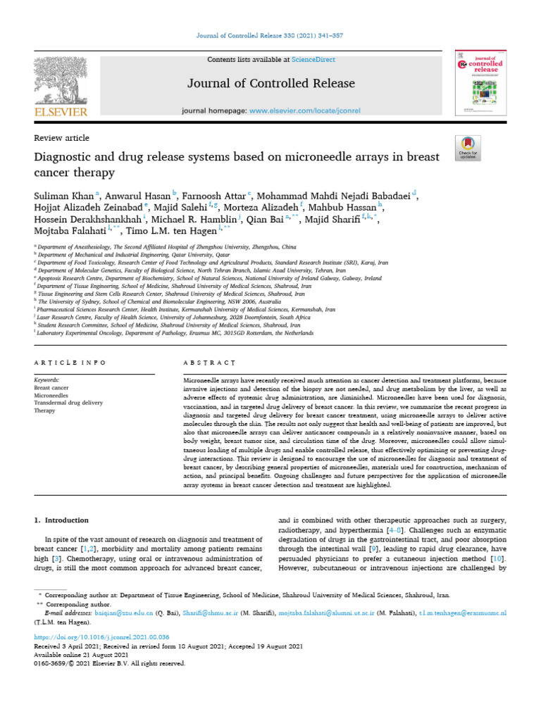 Diagnostic and Drug Release Systems Based On Microneedle Arrays in ...