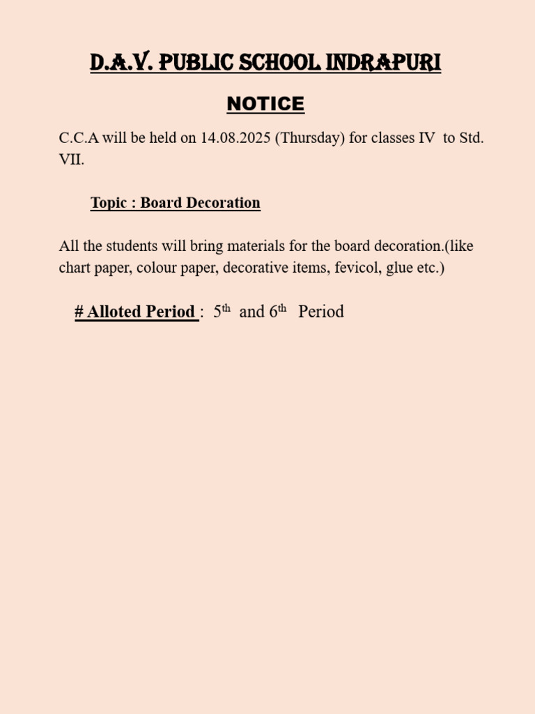 CCA Board Decoration Notice for Students | PDF