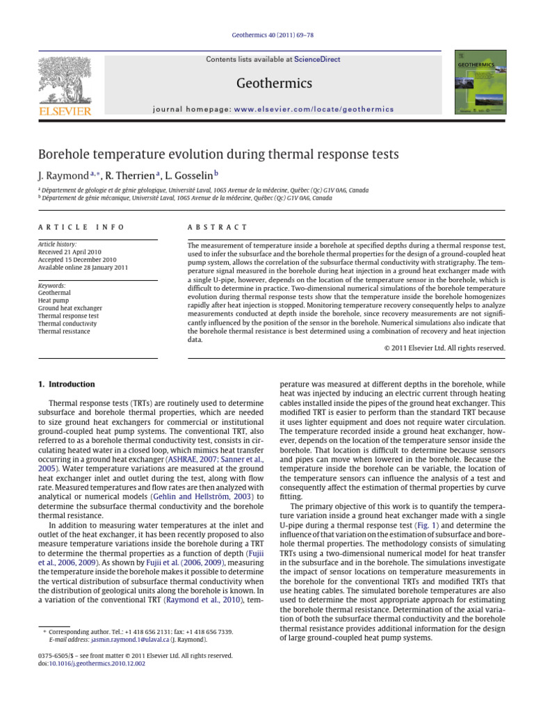 Borehole Temperature in Thermal Response Tests | PDF | Heat Transfer | Heat
