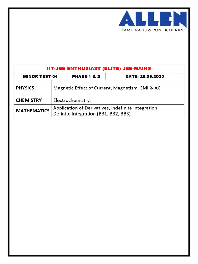 FC-IIT-Enthusiast (Elite) Phase-1 & 2 MT-09 20-09-2025 | PDF | Inductor ...