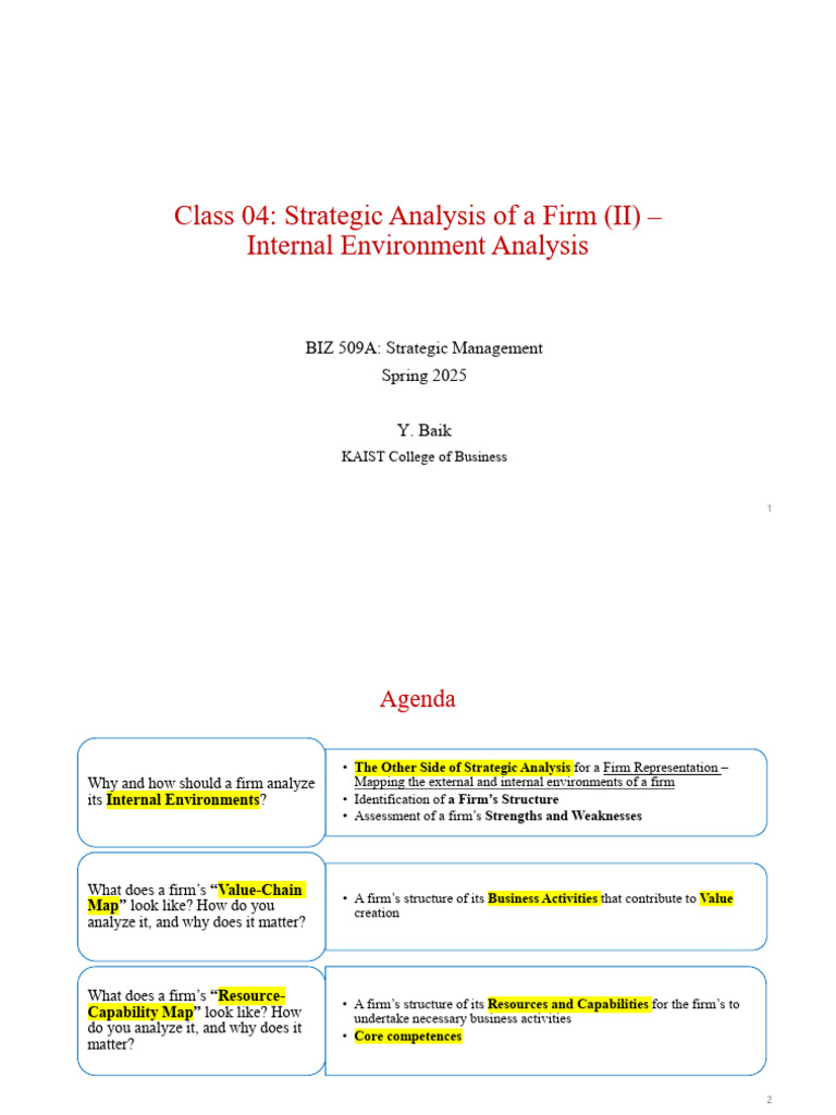 Class 04-Internal Analysis - Spring 2025 | PDF | Value Chain ...