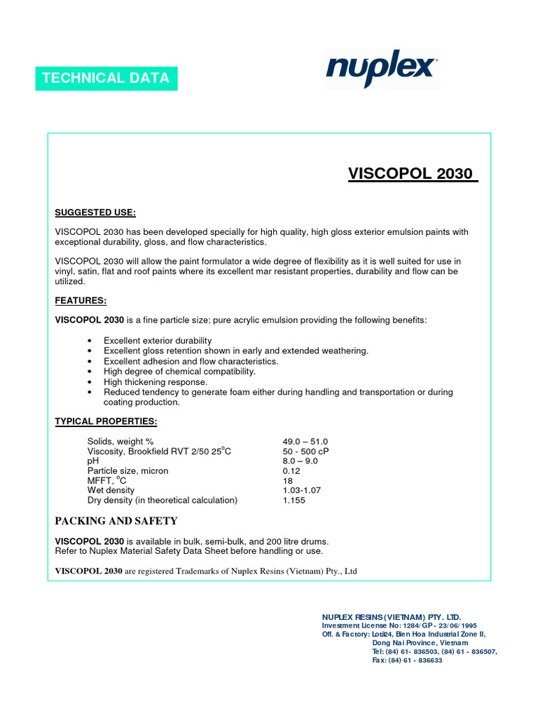 Viscopol 2030 TDS E | PDF | Paint | Materials