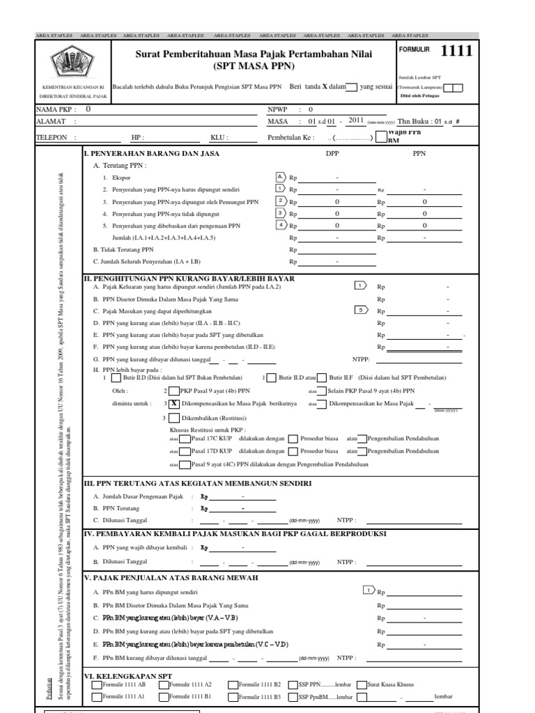 Panduan Pengisian SPT Masa PPN 1111 | PDF