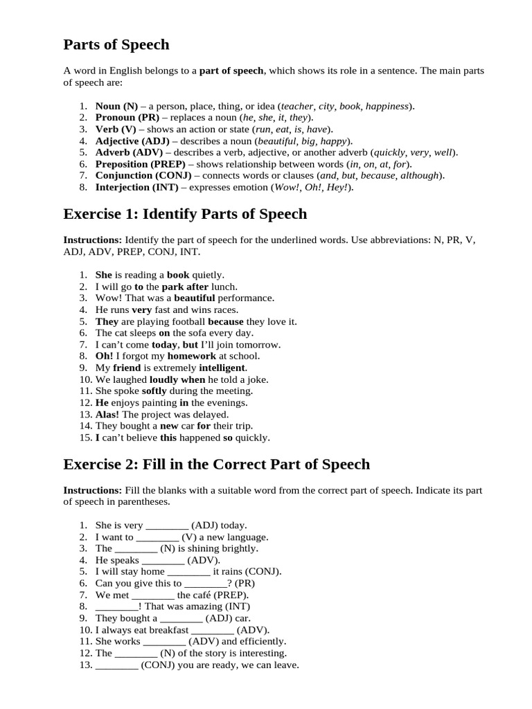 Parts of Speech | PDF | Adverb | Linguistic Morphology