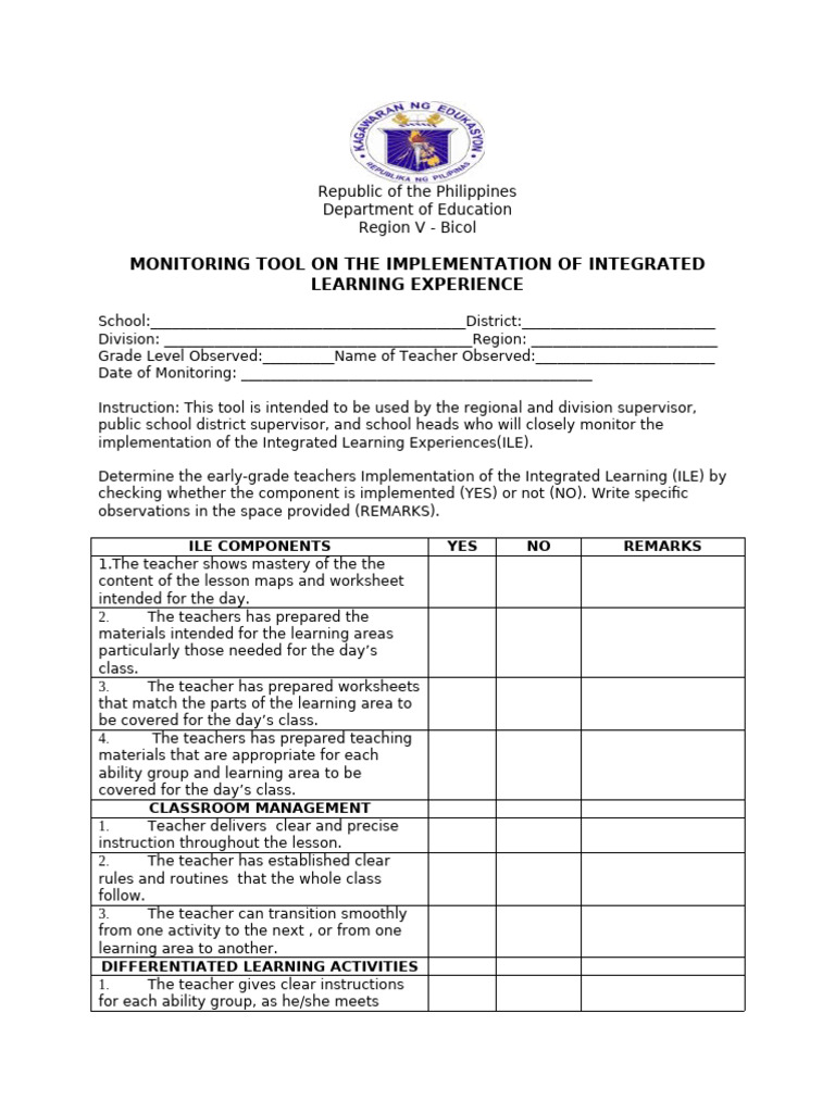 Monitoring Tool for Integrated Learning | PDF | Teachers | Learning
