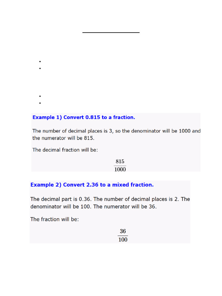 Convert Decimals to Fractions Guide | PDF