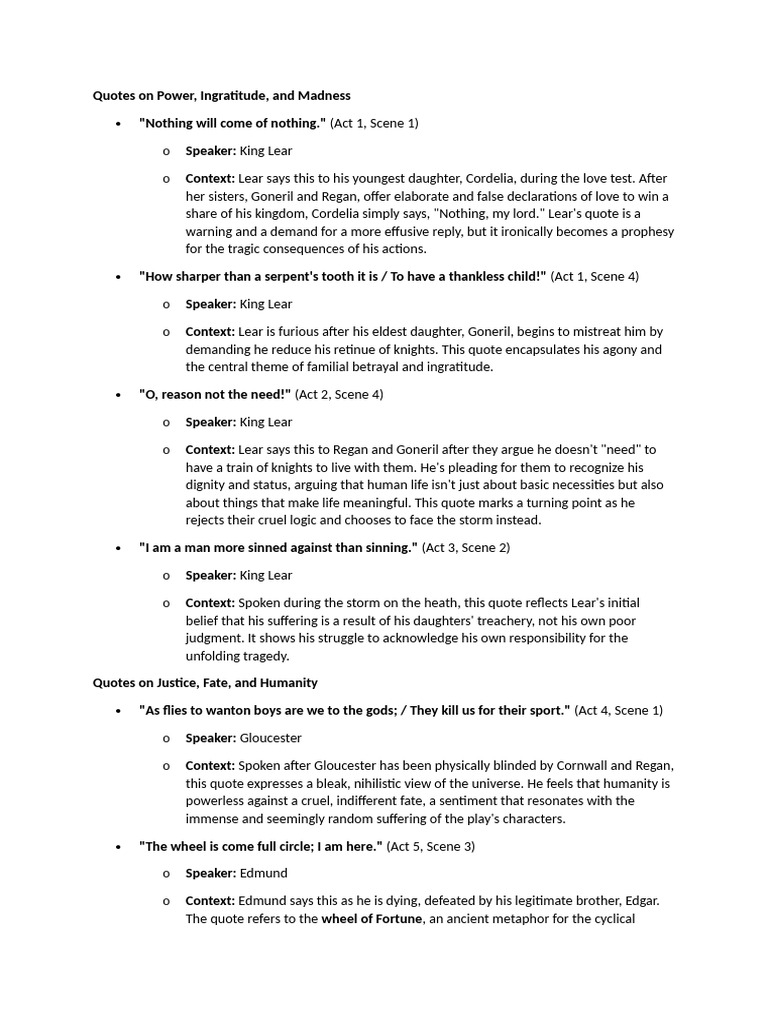 King Lear Quotes | PDF | King Lear