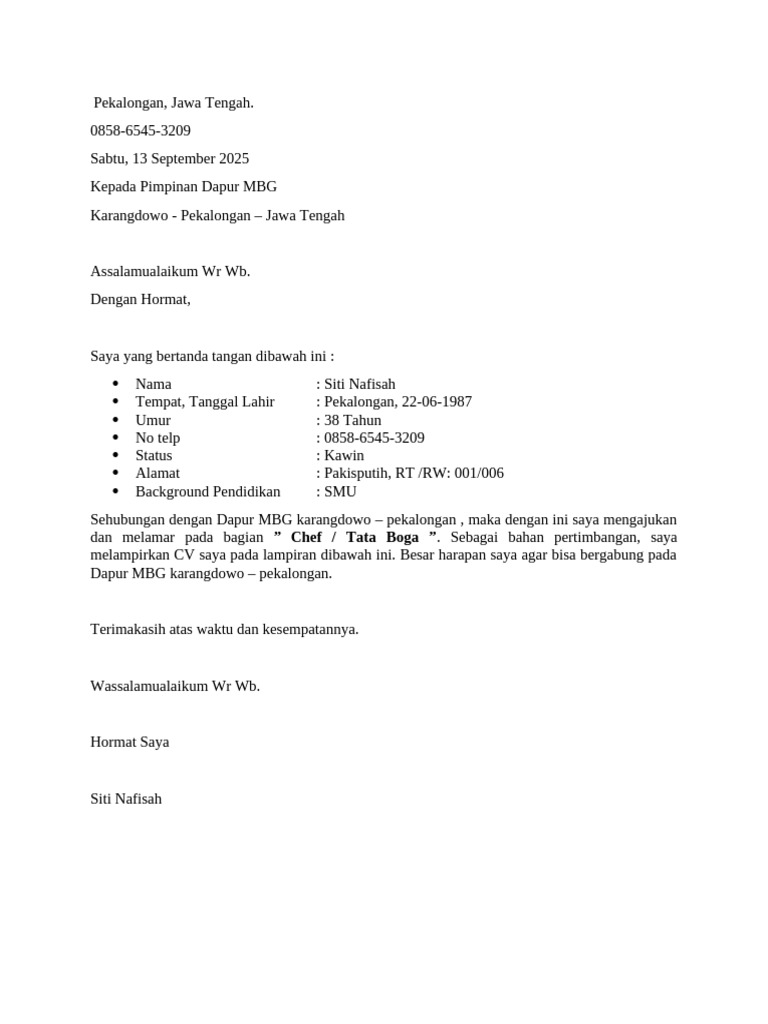 Surat Lamaran MBG Rev | PDF