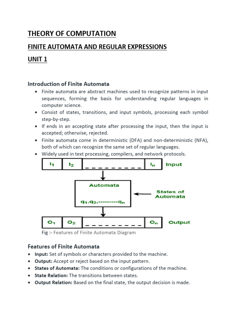 Unit 1 Theory of Computation Notes | PDF | Automata Theory | Models Of ...