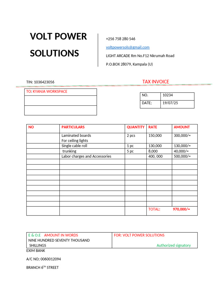 Volt Power Solutions: Tax Invoice | PDF