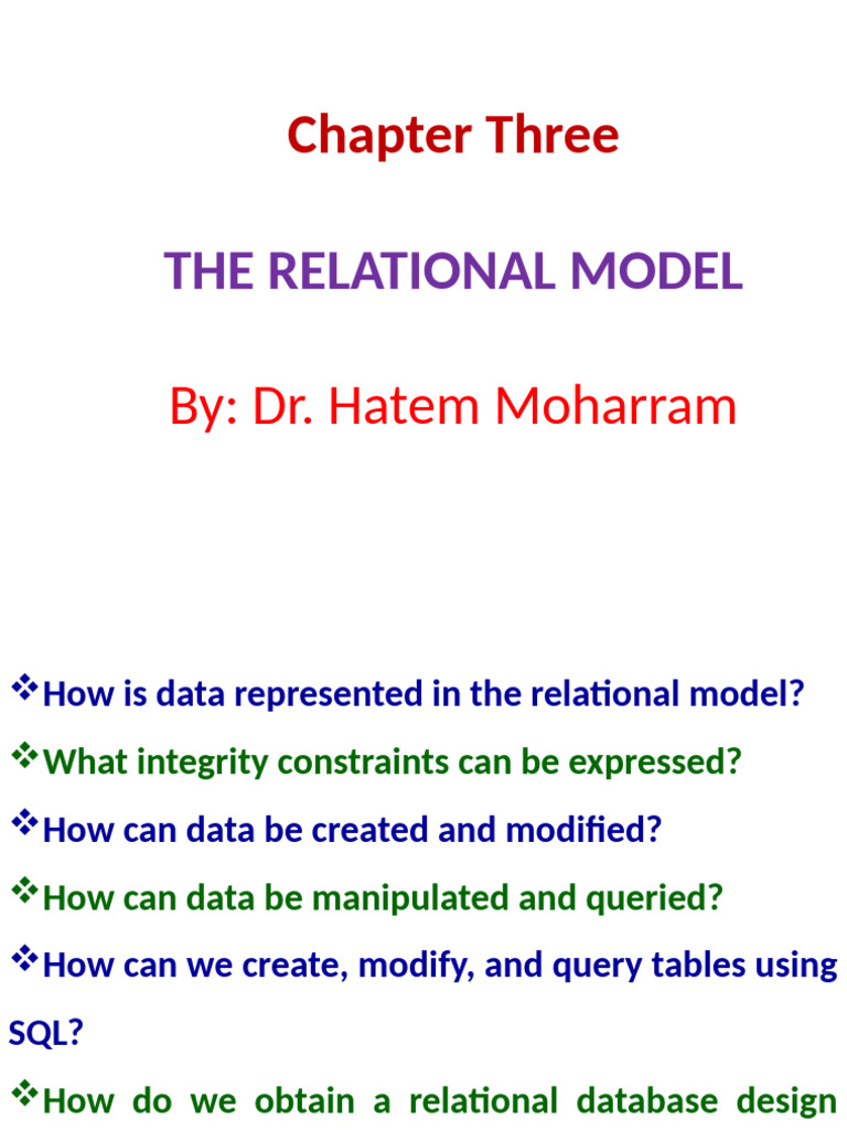 Database Chapter 3 Cairo Univ | PDF | Relational Model | Relational Database