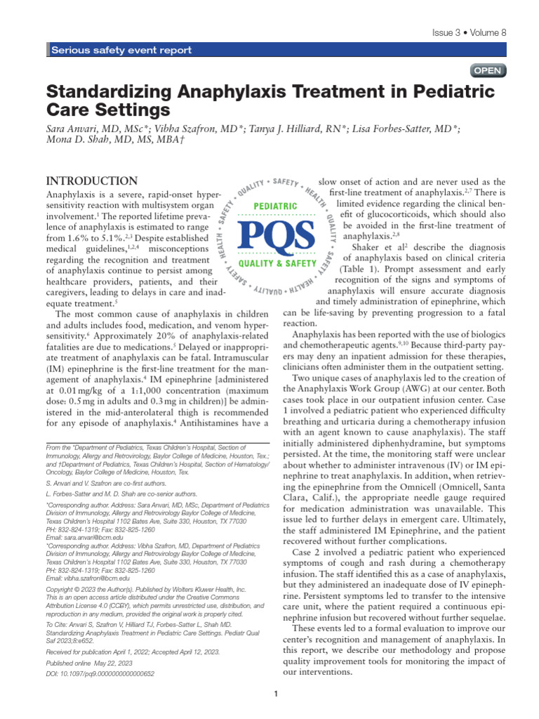 Standardizing Anaphylaxis Treatment in Pediatric.2 | PDF | Epinephrine ...