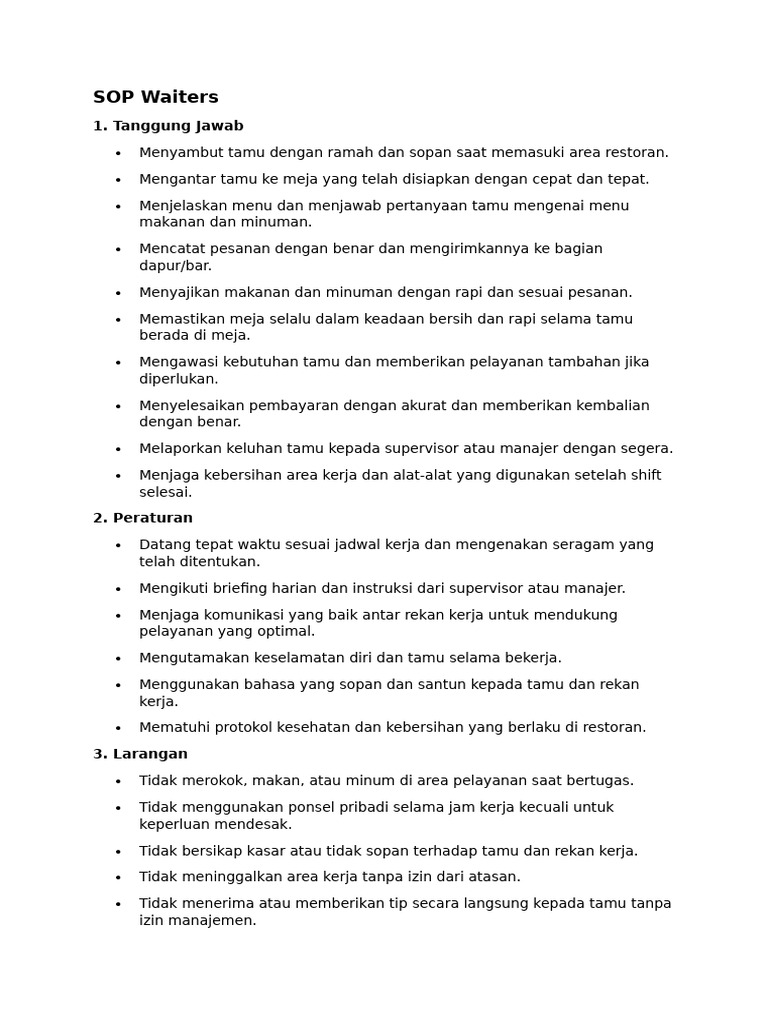 SOP Waiters | PDF