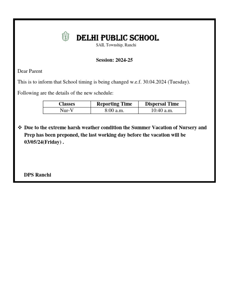 Summer Vacation Notice | PDF