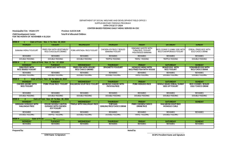 14th Cycle Menu November | PDF | Foods | Food And Drink