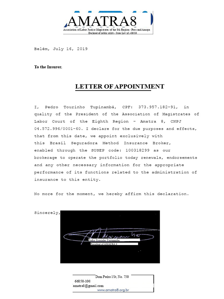Appointment Letter Brazil Method | PDF
