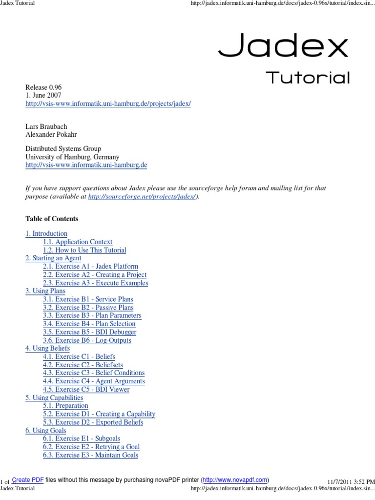 Jadex Tutorial | PDF | String (Computer Science) | Method (Computer Programming)