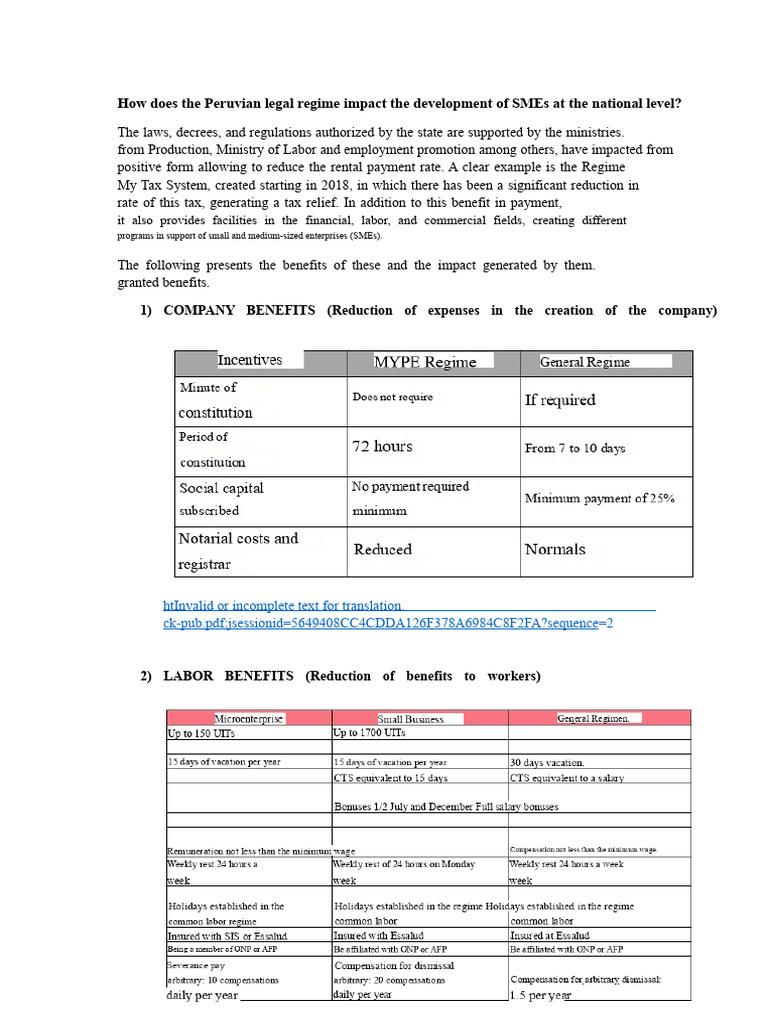 Impact of Peruvian Laws on SMEs Development | PDF | Taxes | Financial ...