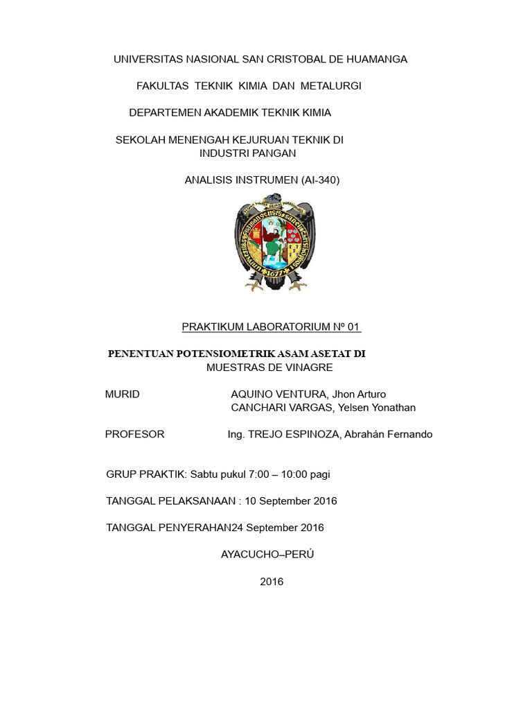 Penentuan Potensiometrik Asam Asetat Dalam Sampel Cuk | PDF