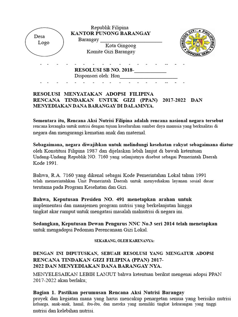 Resolusi SB Adopsi PPAN 2017-2022 | PDF