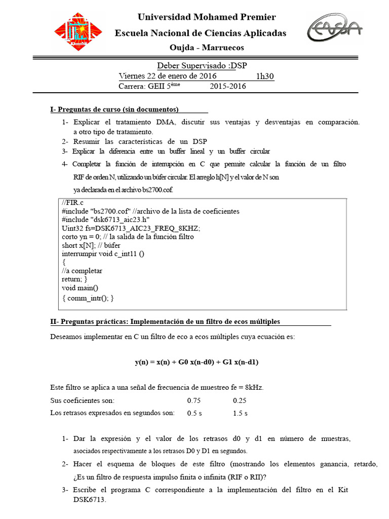 Preguntas y Ejercicios de DSP en C | PDF | Poco | Procesamiento de señales digitales