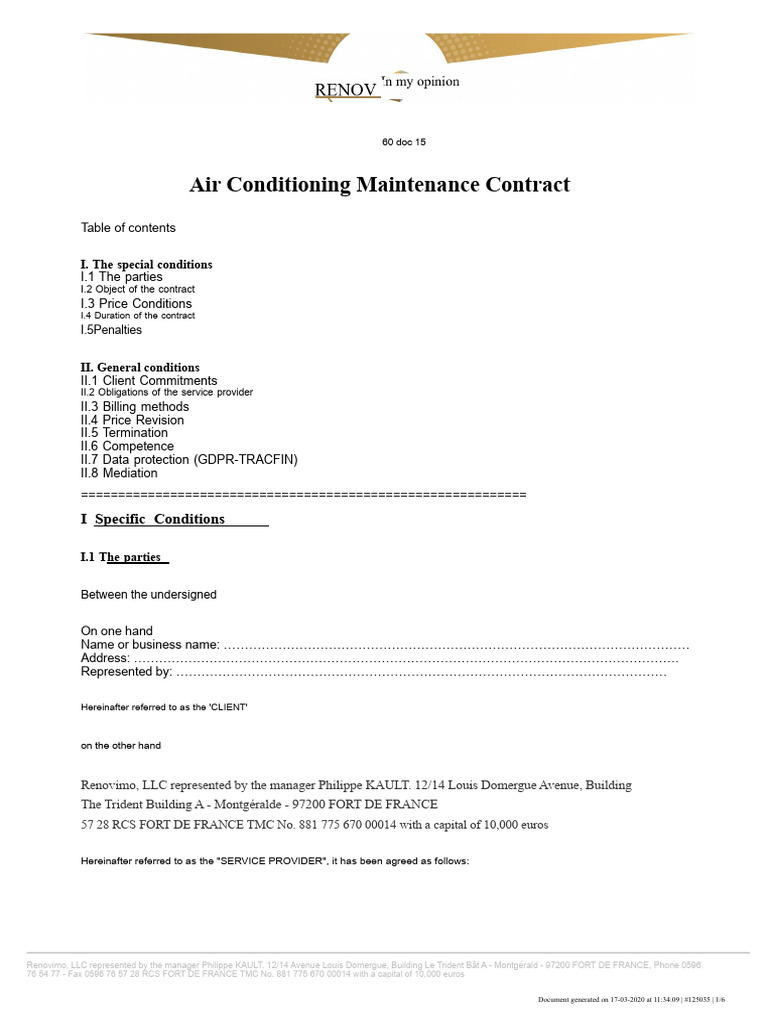 Air Conditioning Maintenance Contract | PDF | Receipt | Business