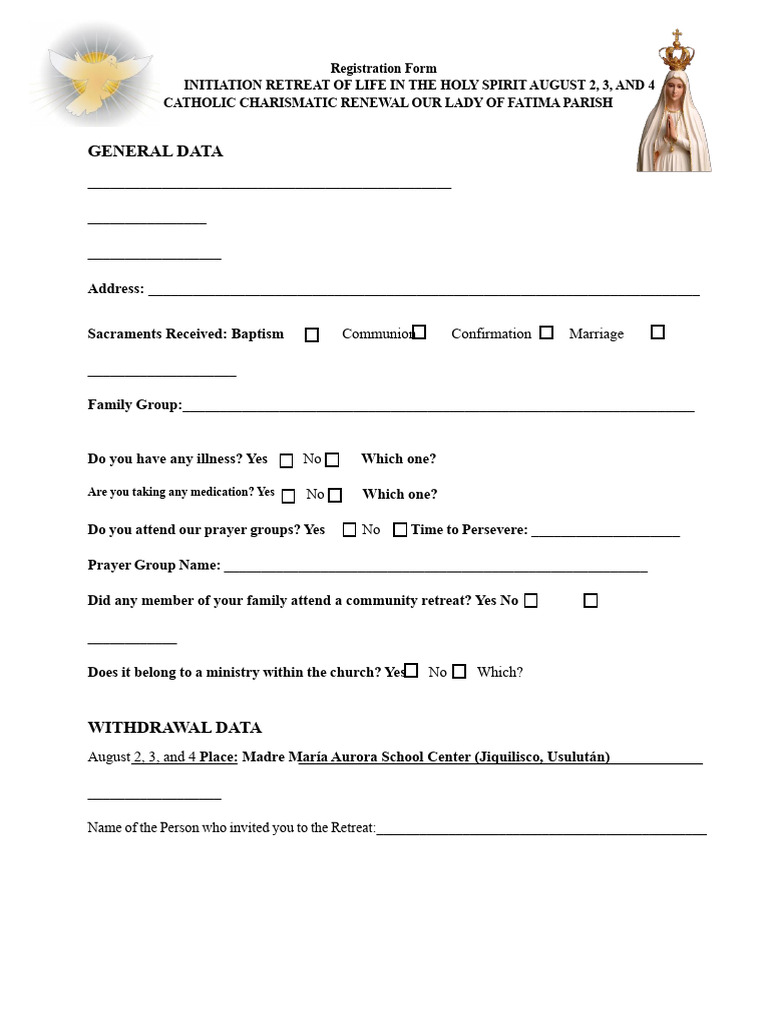 Registration Form For RCC Initiation Retreat | PDF