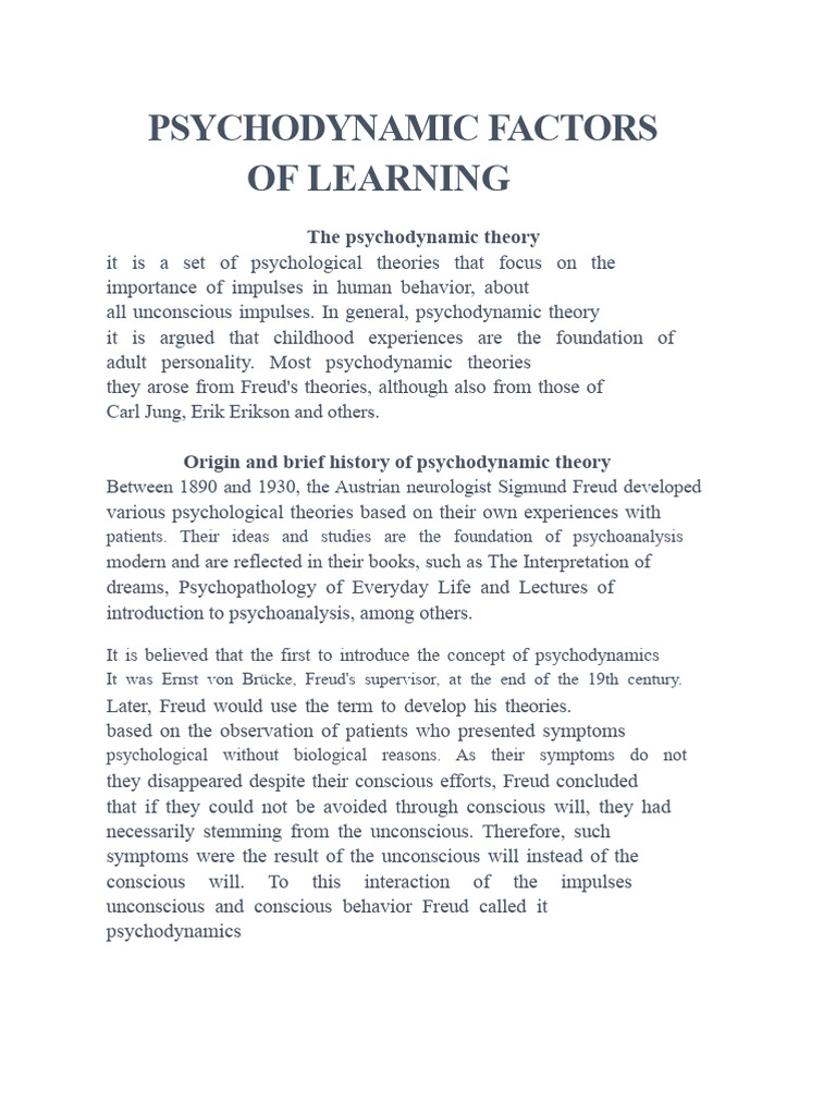 Psychodynamic Factors of Learning | PDF | Psychodynamics | Psychotherapy