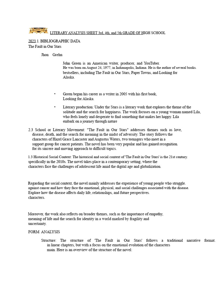 LITERARY ANALYSIS SHEET 3rd, 4th, and 5th SEC (1) Joeeeeee | PDF | Love ...