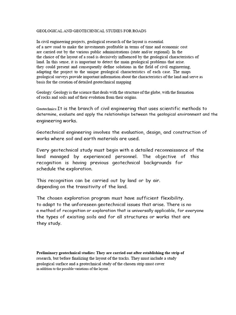 Geological and Geotechnical Studies For Roads | PDF | Geotechnical ...