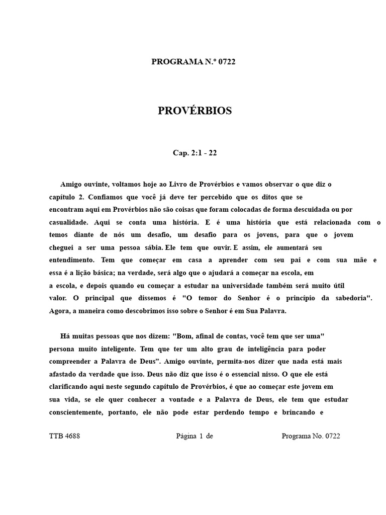 Provérbios 2,1-22 | PDF | Bíblia | Deus