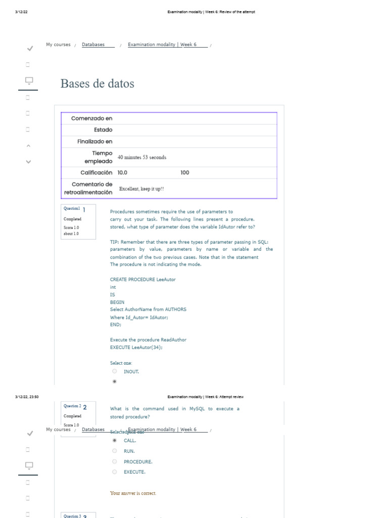 Database Week 6 - Review of The Attempt | PDF | Parameter (Computer Programming) | Databases