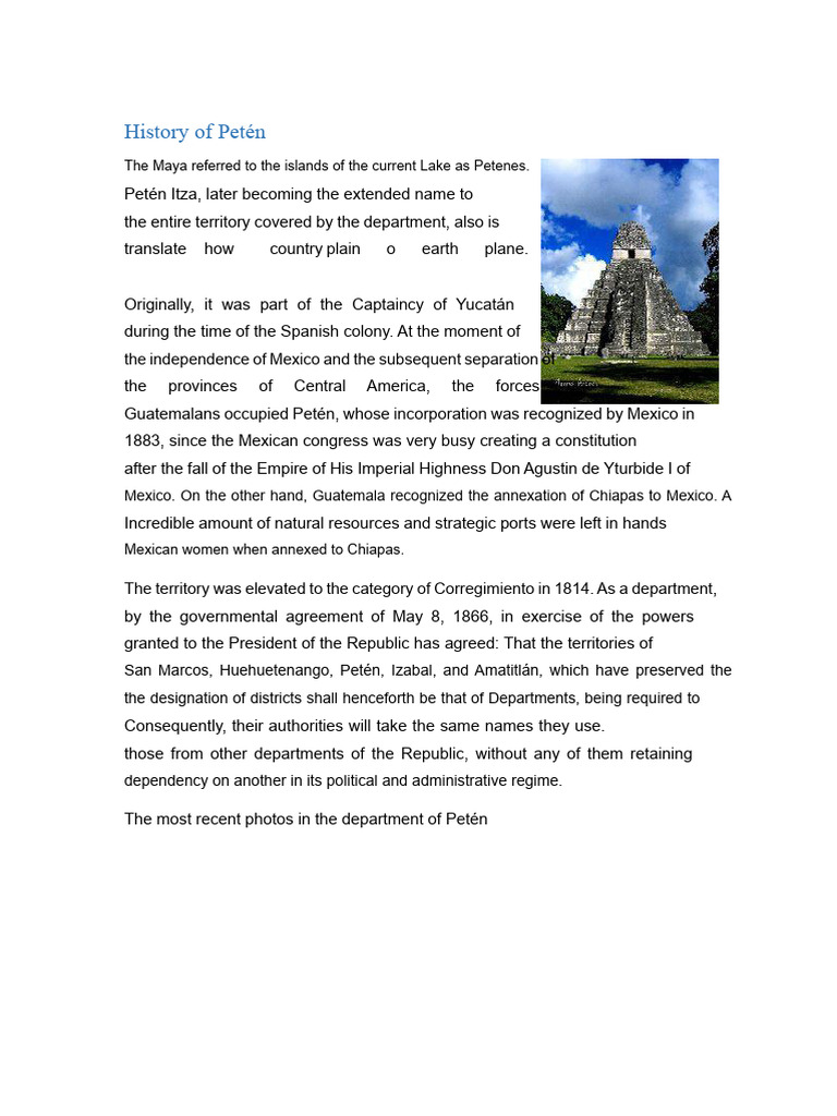History of Petén and Lake | PDF | Petén Department | Guatemala