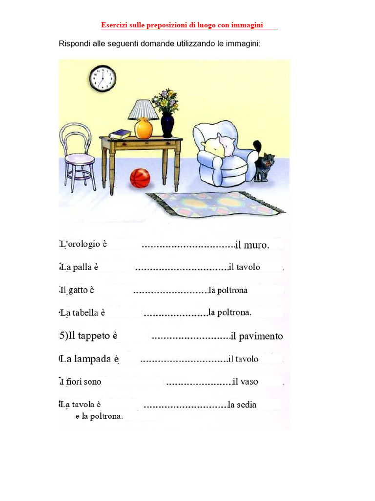 Esercizi Sulle Preposizioni Di Luogo Con Immagini | PDF