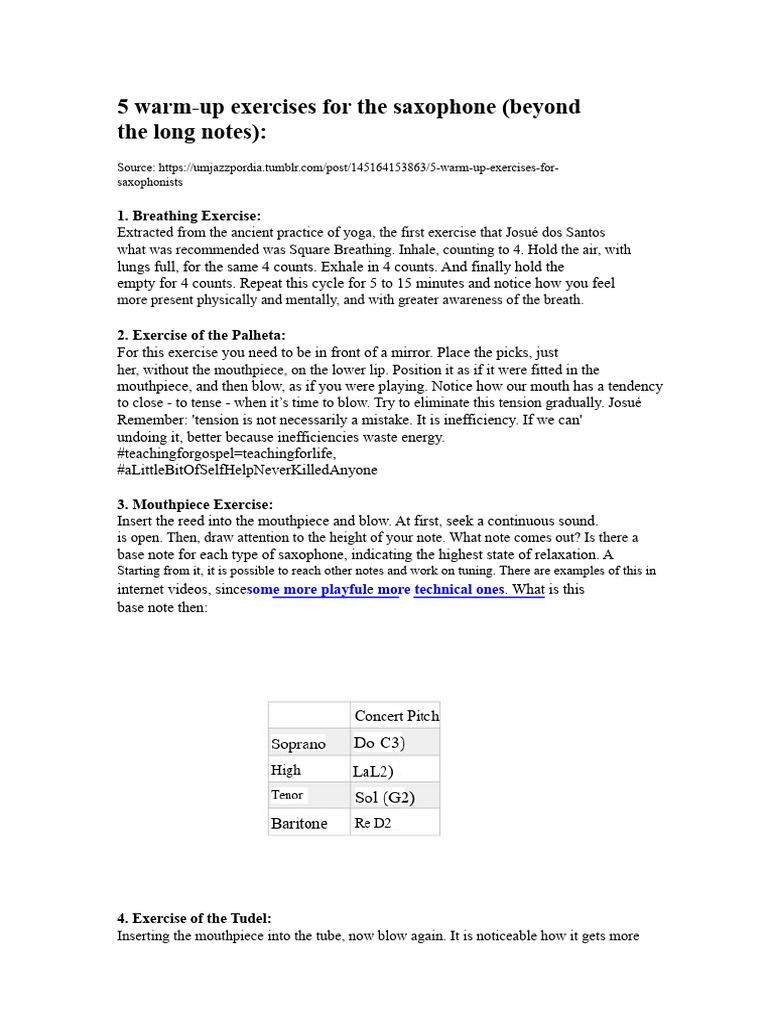 Warm-Up For Saxophone | PDF | Breathing | Saxophone