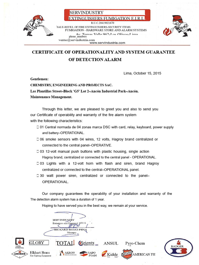 Fire Alarm Certificate | PDF
