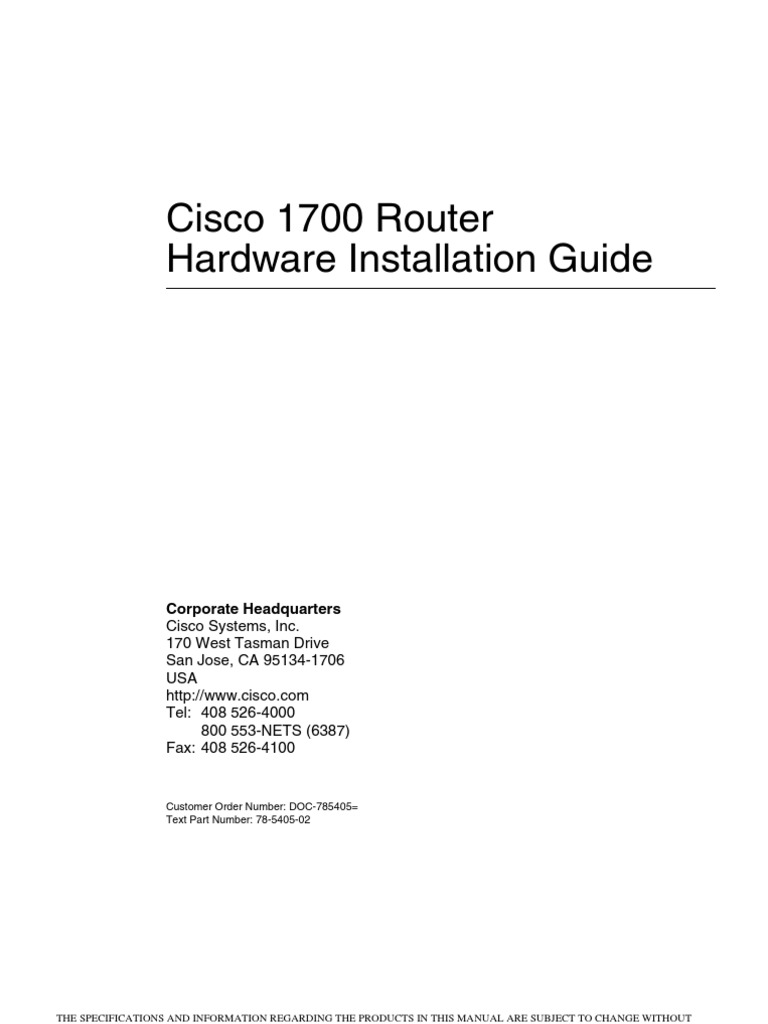 Cisco - 1700 Router Hardware Installation Guide | PDF | Router ...