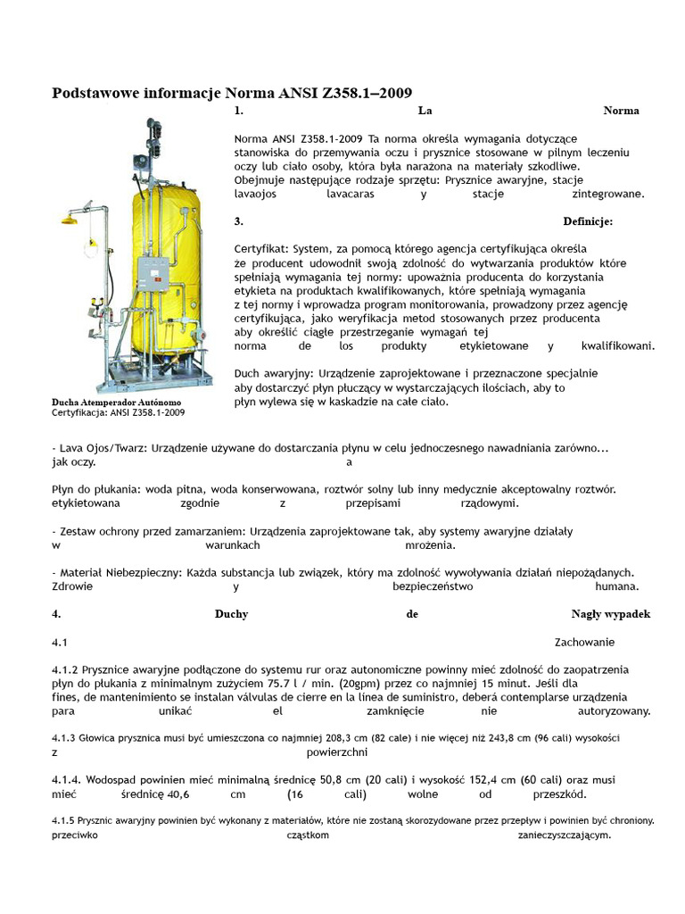 Podstawowe Informacje Norma ANSI Z358 | PDF