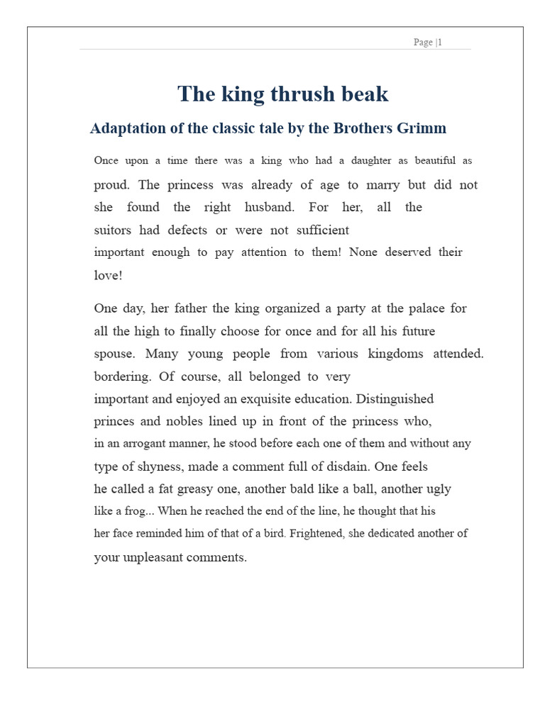 The King Thrushbeard Brothers Grimm | PDF