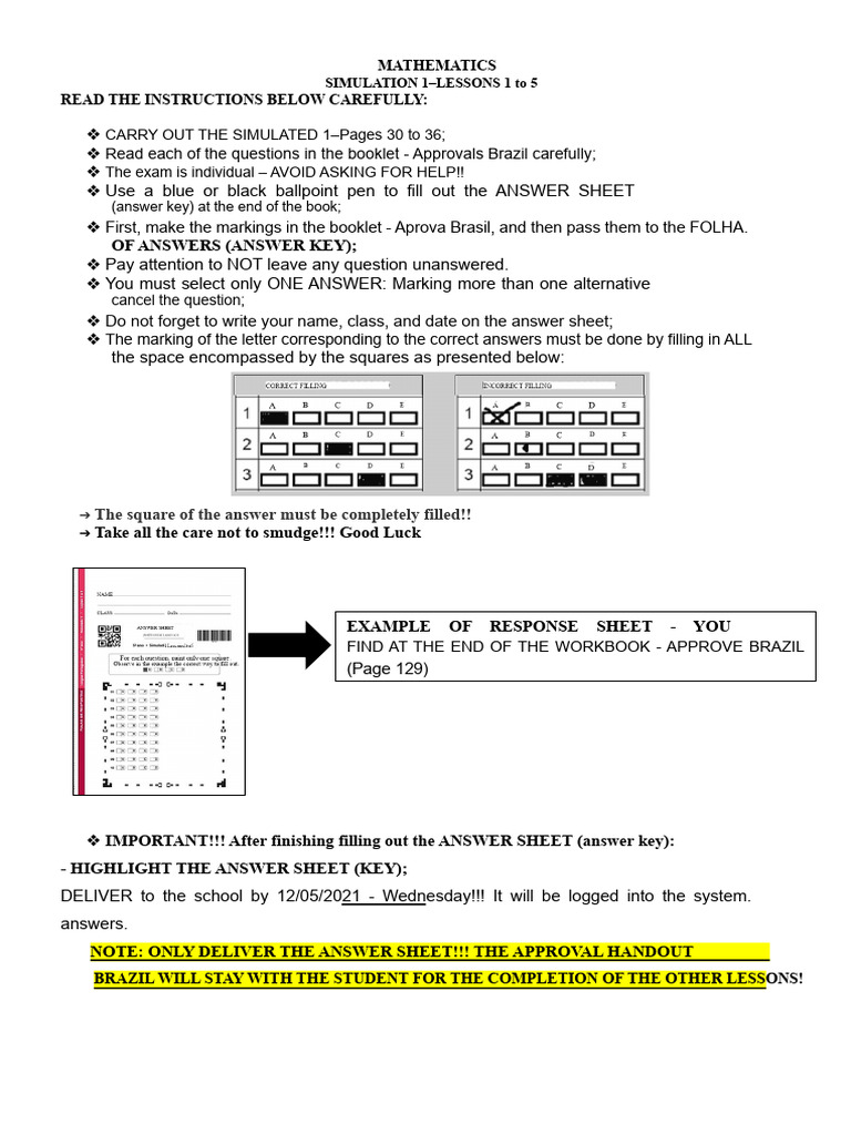Guidelines - Mock Test 1 - Mathematics | PDF