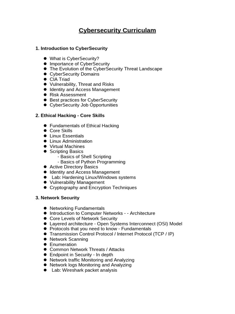 Cybersecurity Curriculum Overview | PDF | Security | Computer Security