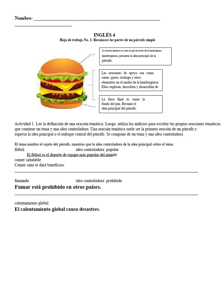 1 Reconocer Las Partes de Un Párrafo Simple | PDF | Oración ...