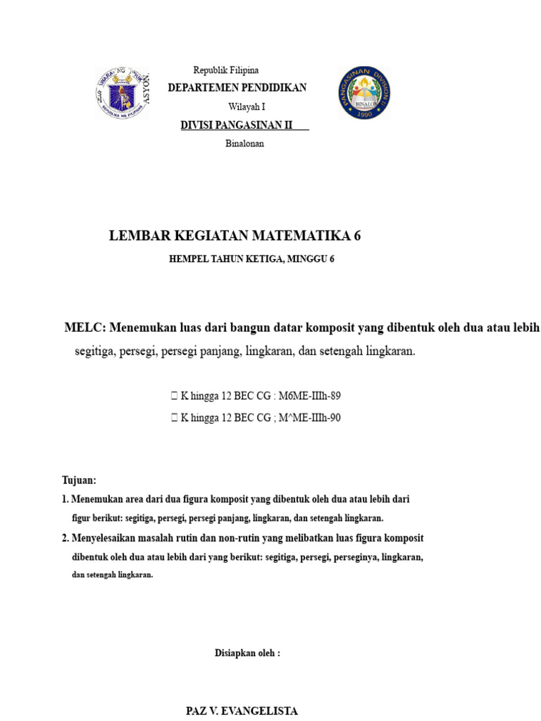 Lembar Kegiatan Dalam Matematika 6 - Tri Wulan Ketiga | PDF