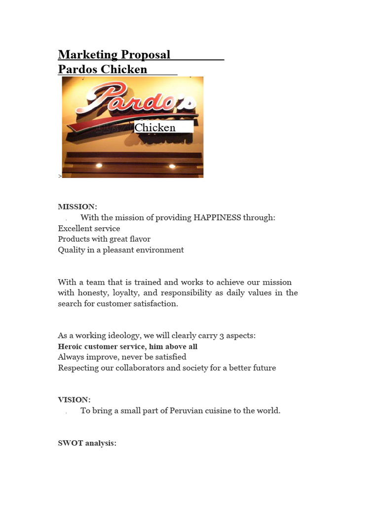 Pardos Chicken Marketing Proposal | PDF | Brand | Marketing